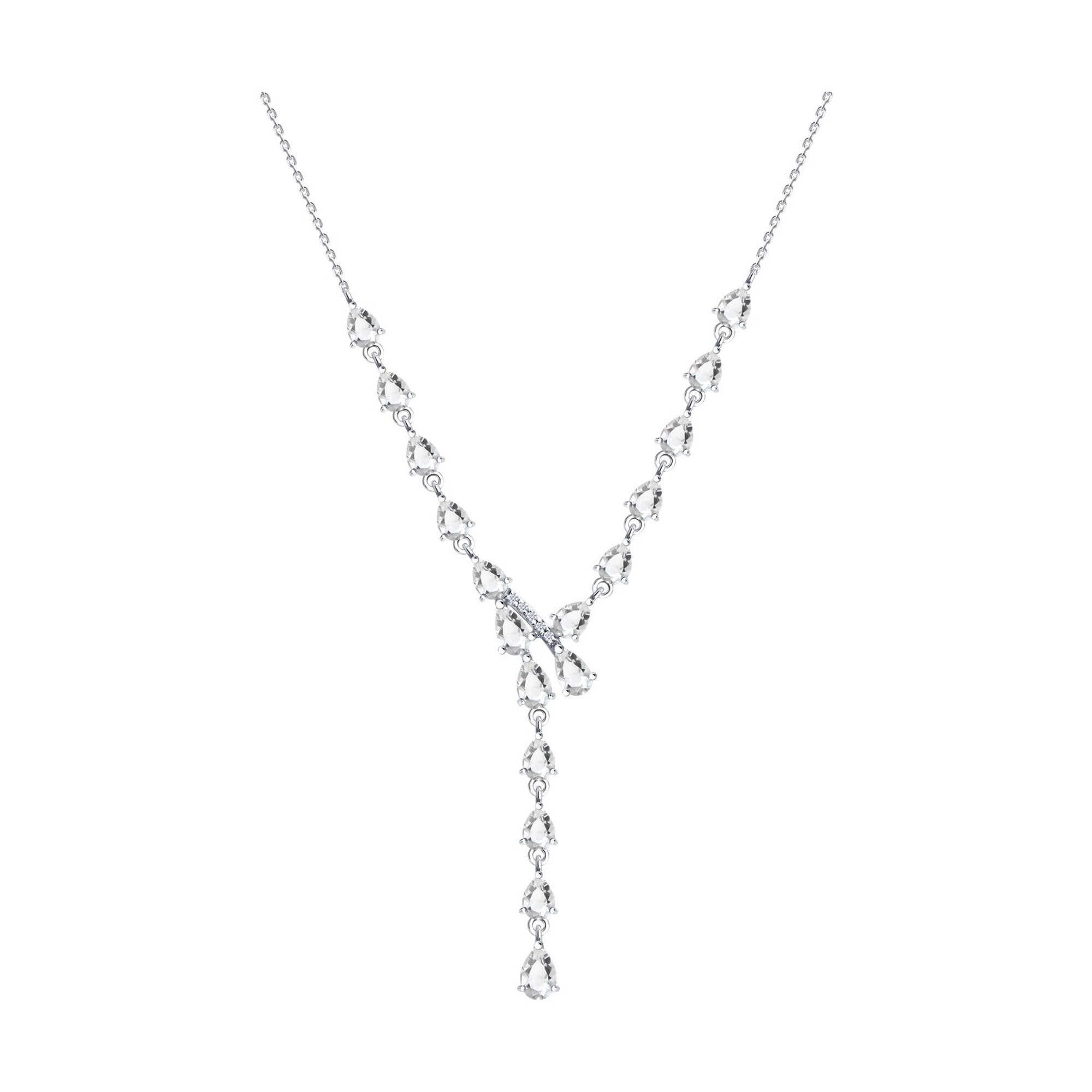 Колье Diamant online, белое золото, 585 проба, горный хрусталь, бриллиант