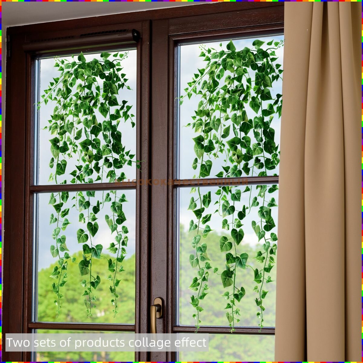 Наклейки для окон с изображением зеленых листьев