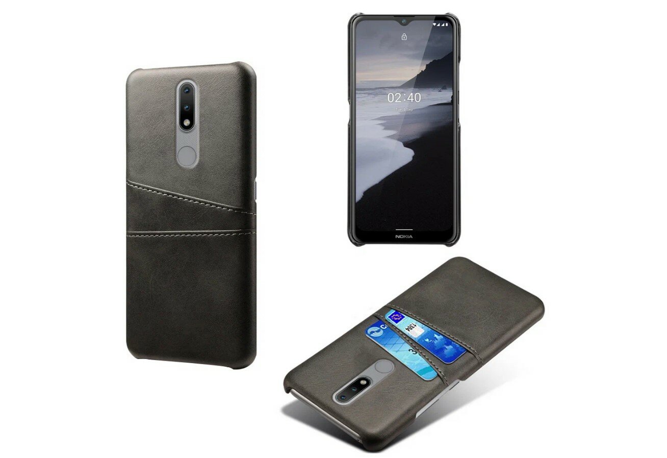 Чехол-панель MyPads, для Nokia 2.4, кожа, с визитницей, чёрный