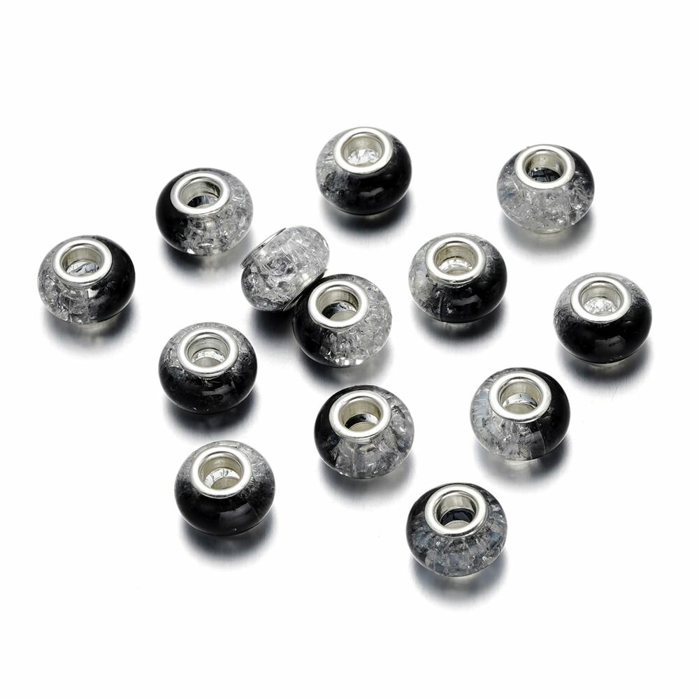 Бусины Битое, Акрил бусина с большим отверстием, 14 мм 5шт, Цвет черная