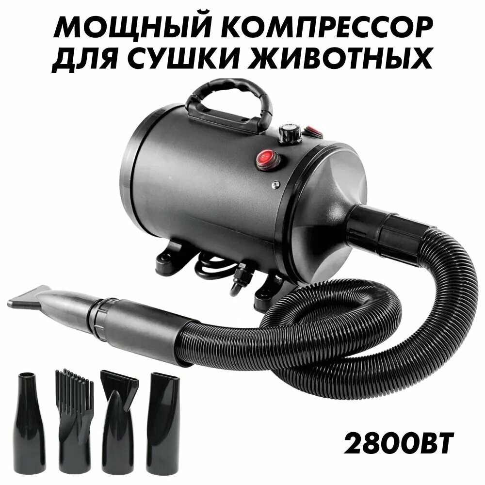 Фен-компрессор для сушки животных 2W оснащёный функцией защиты от пересушивания волоса, лёгкий, тихий и мощный, 2800 Вт