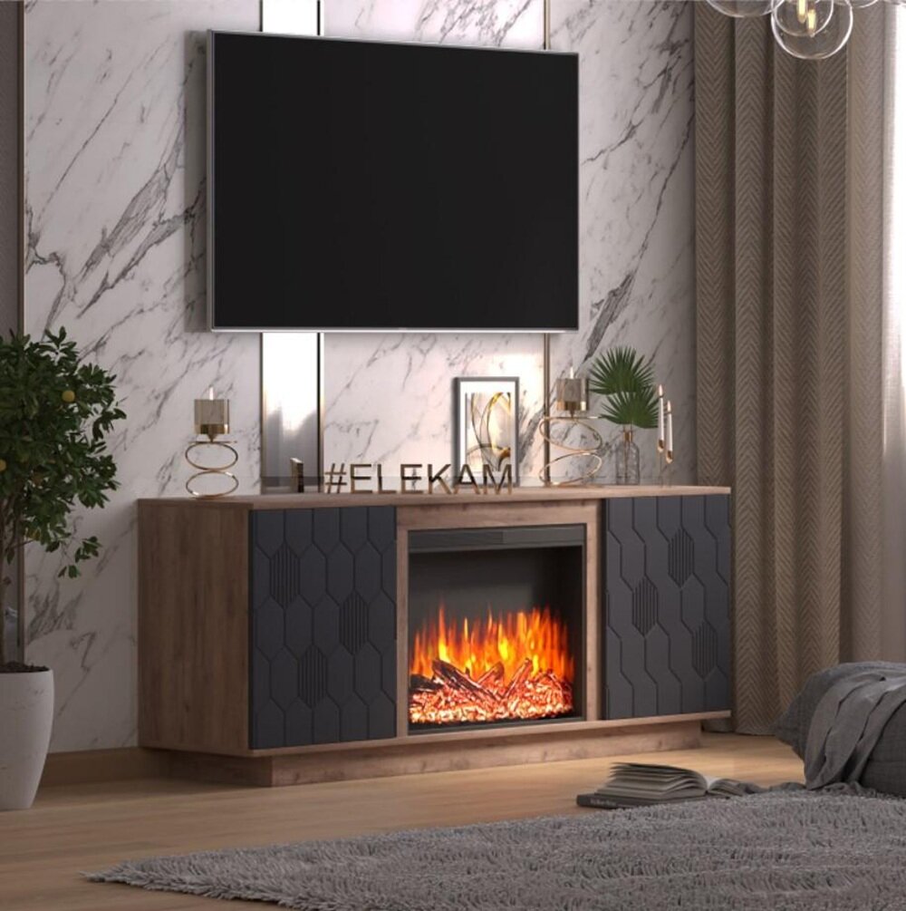 Каминокомплект тумба Elekam Modern TV с очагом Pulsar 23 дуб вотан + графит