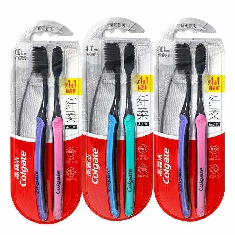 CSX-Зубная щетка Colgate Шелковые Нити с древесным углем для здоровья десен, мягкая 1+1 (2 упаковки)