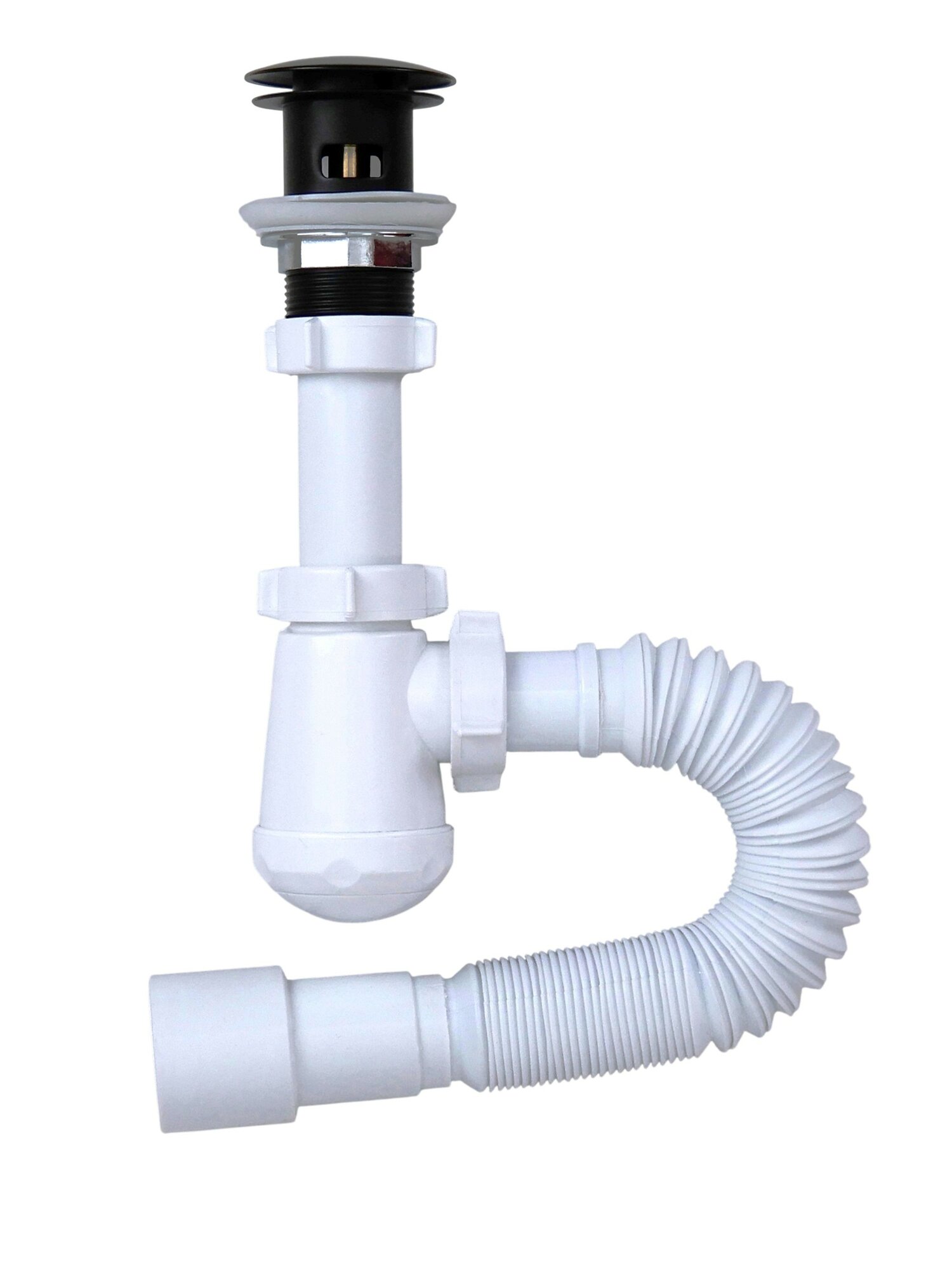 Сифон для раковины с переливом черный матовый КН951 с регулировкой по высоте