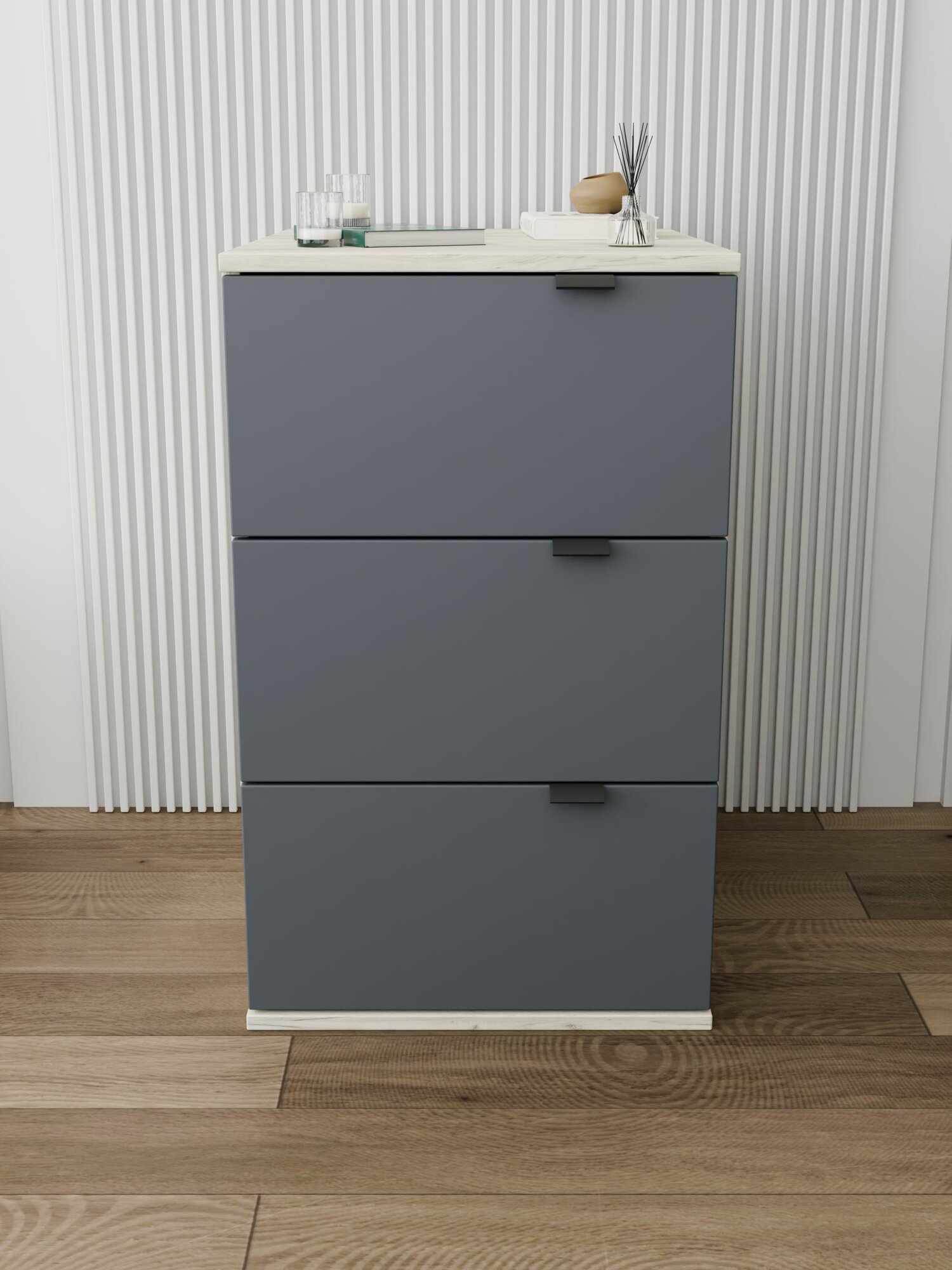 Изумлит Комод для белья и одежды Компакт 3 ящика, 45х73.5х58.4 см, дуб крафт белый-графит