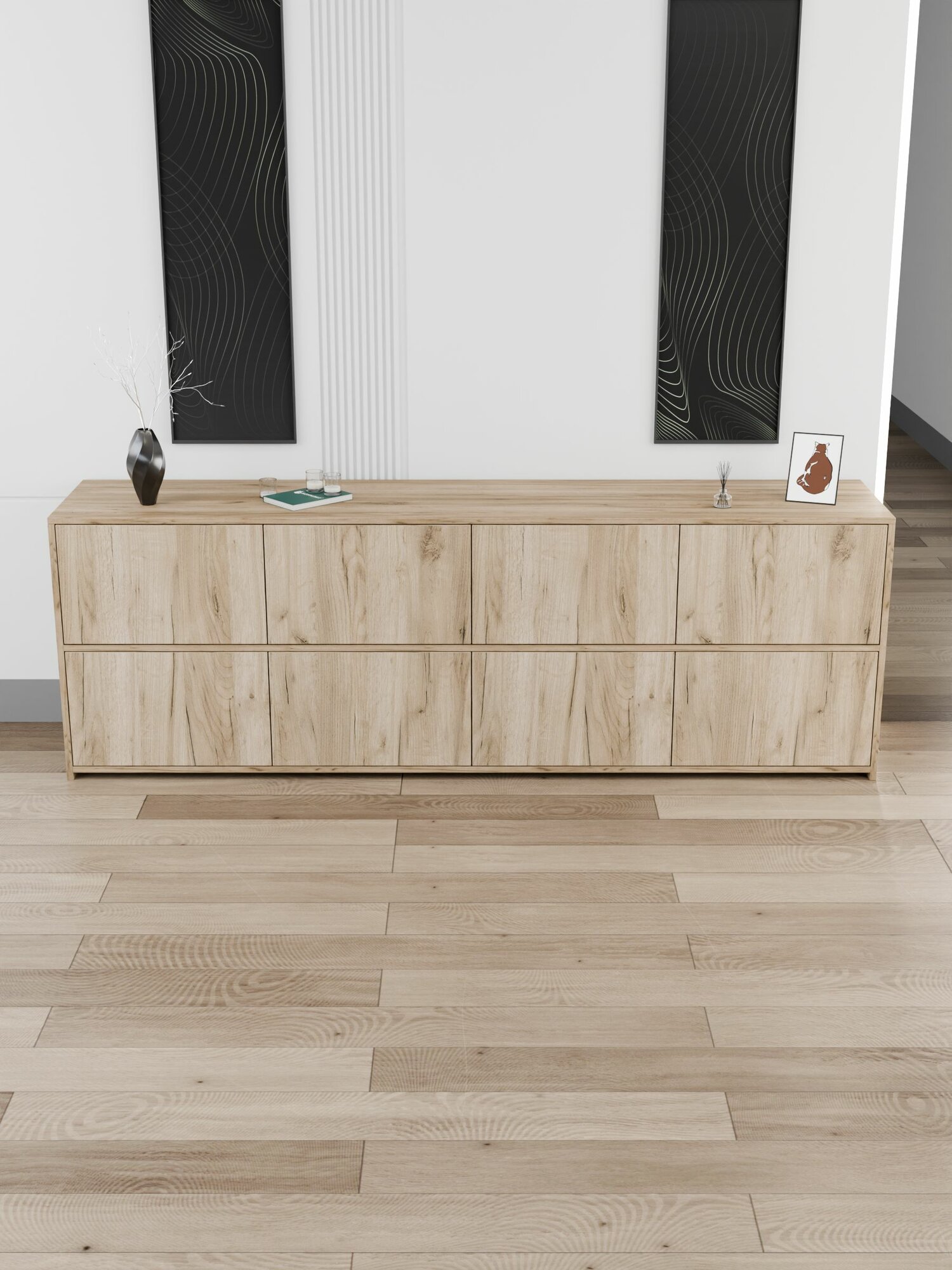 Изумлит Комод для белья и одежды Каллисто 200х66.8х40 см, дуб крафт серый