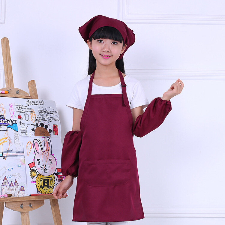 Детский фартук для рисования в корейском стиле с защитными рукавами, рекламный набор для рисования с индивидуальным мультяшным дизайном, набор поварских колпаков для детского сада, фартук с обратной застежкой.
