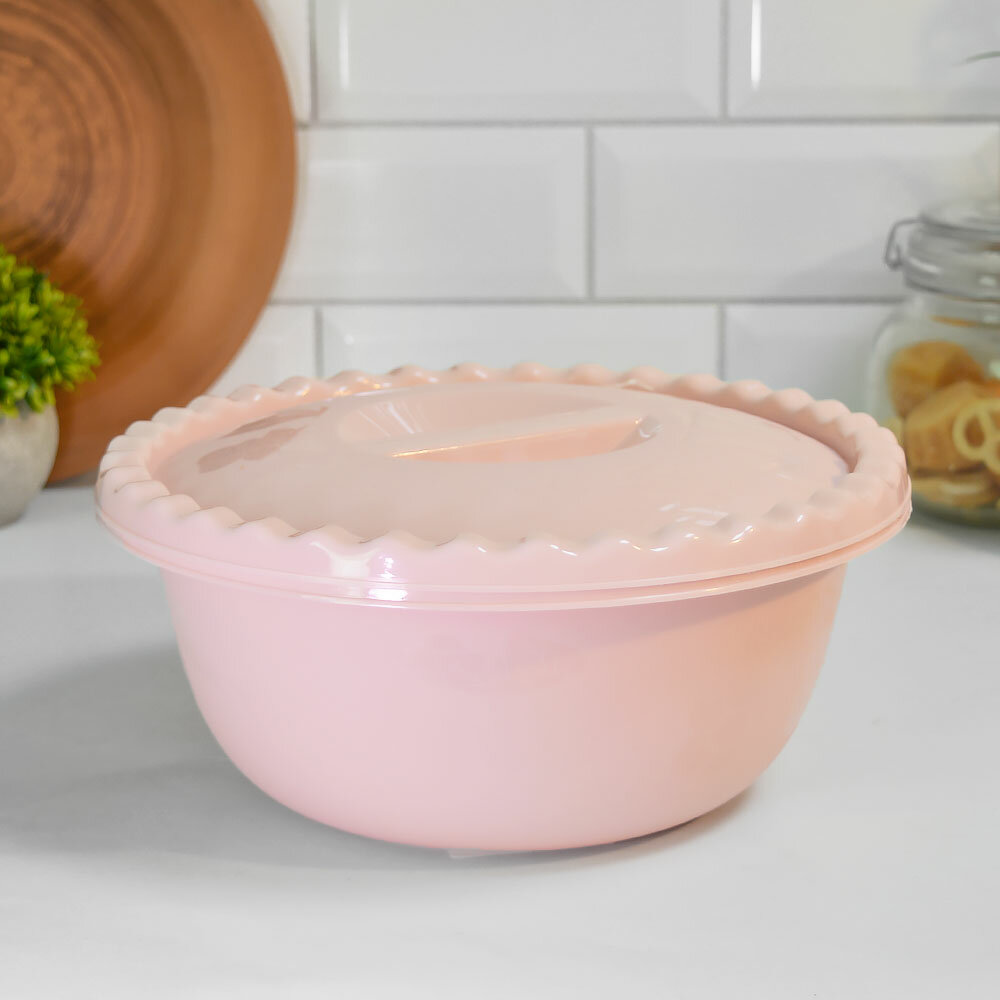 Миска круглая 3 л с крышкой, пластик, цвет чайная роза, для хранения и сервировки