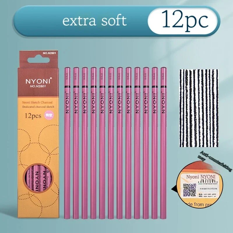 Угольные карандаши NYONI 12шт, extra soft, Цвет: 12pcs B