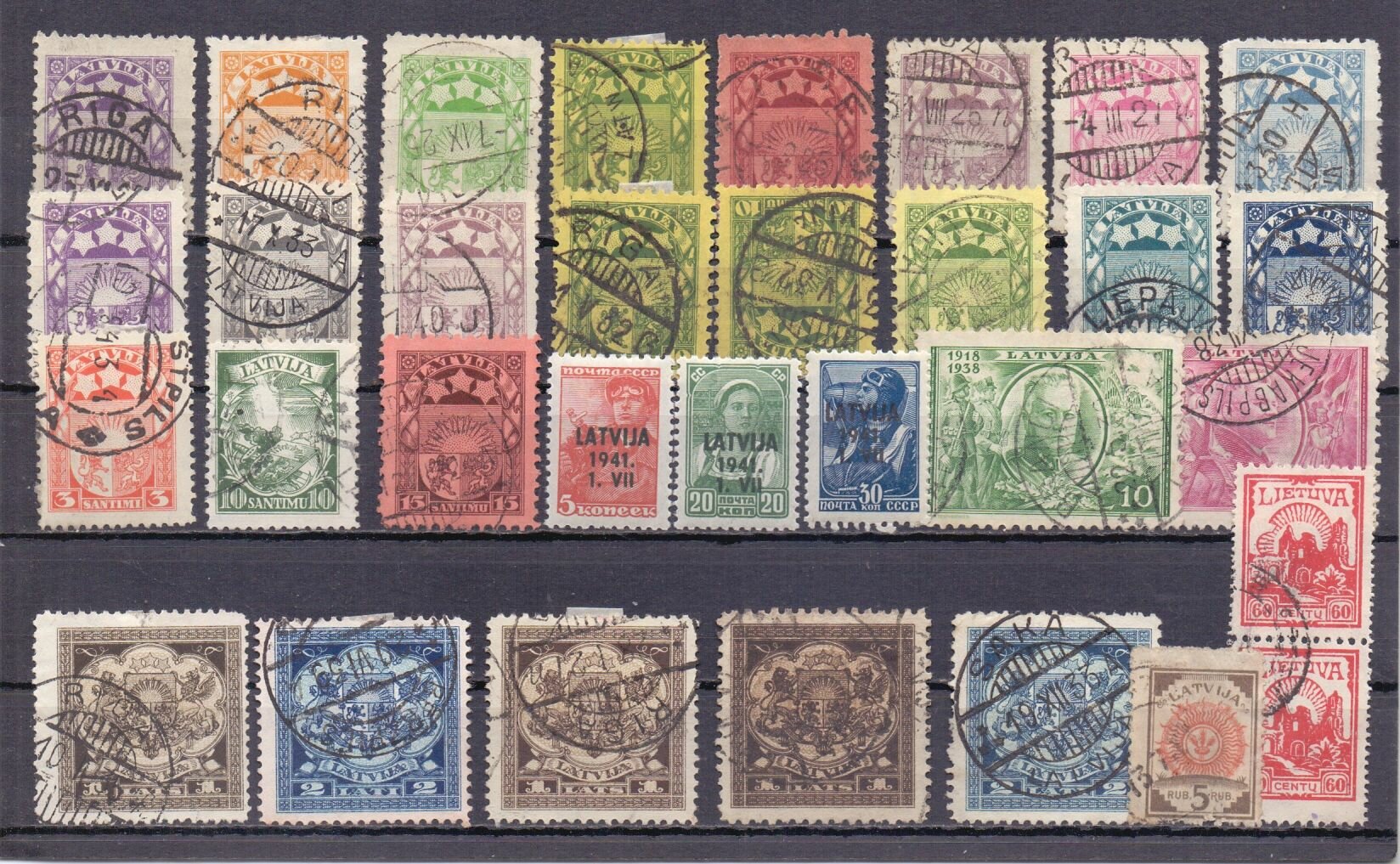 Марки почтовые Литва и Центральная Латвии 1922 - 1940 год, Стандарты, редкие, в коллекцию. Набор 32 марки.