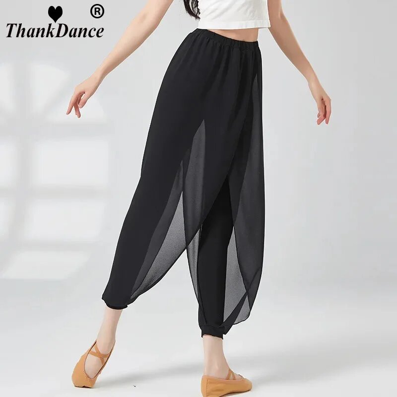 Черные шифоновые штаны для танцев ThankDance