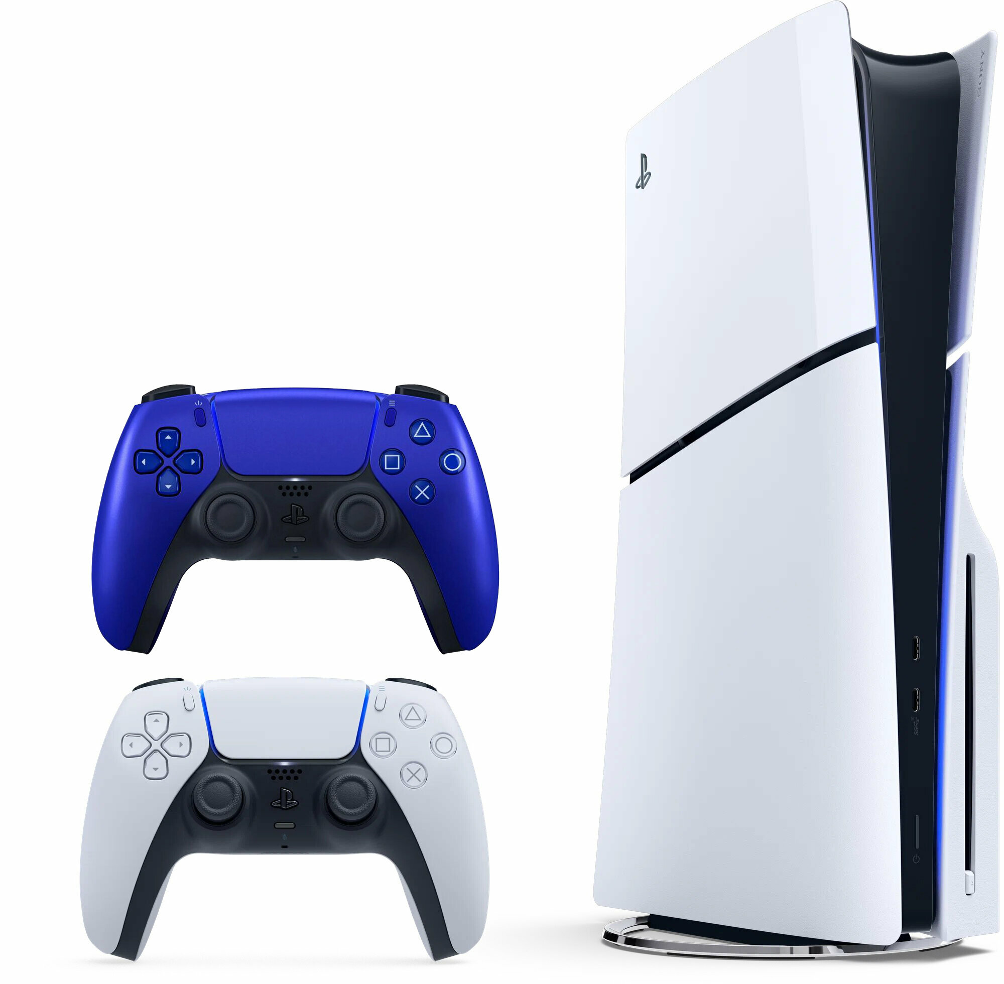 Игровая приставка Sony PlayStation 5 Slim, с дисководом 1000 ГБ SSD, белый + 2й геймпада (белый и белый/черный/cиний)