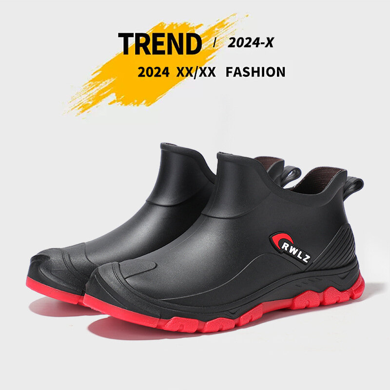 Резиновые сапоги, теплые зимние сапоги на флисовой подкладке, короткие мужские водонепроницаемые туфли, модные резиновые сапоги, городские забродные туфли без шнурков. Размер обуви. EU:42
