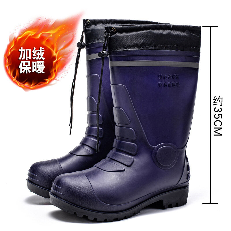 Мужские высокие резиновые ботинки из хлопка, на флисовой подкладке, теплые водонепроницаемые сапоги для активного отдыха, рабочие ботинки для автомойки/строительной площадки, износостойкие зимние сапоги. Размер обуви. EU:44