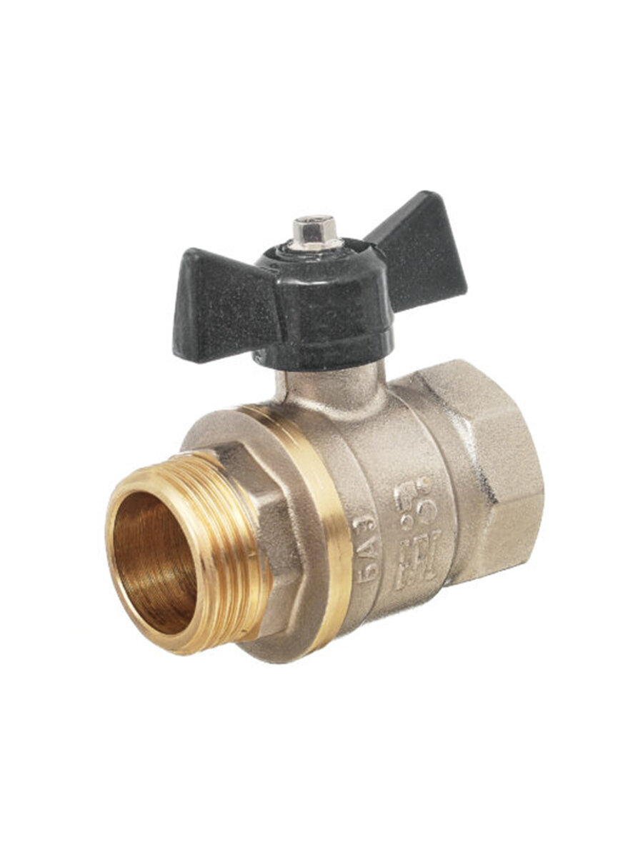 Кран шаровый БАЗ, Ду 15, латунь, бабочка 1/2", прямой, никелированный, ВР/НР