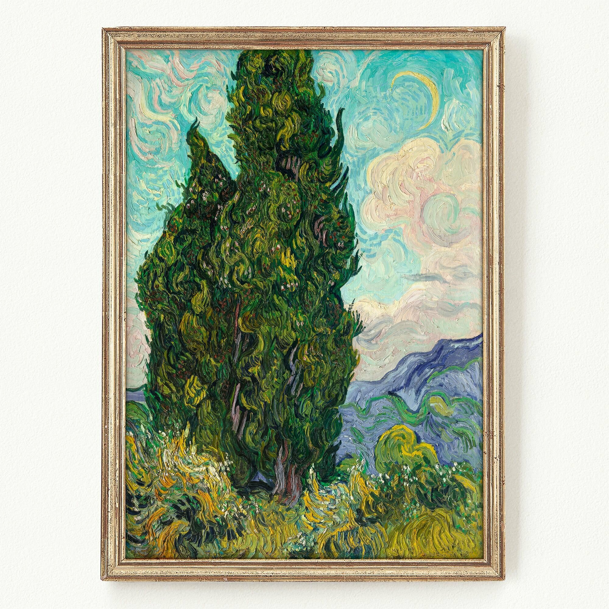 Постер "Кипарисы - Винсент ван Гог", 21х30 см (без рамки)