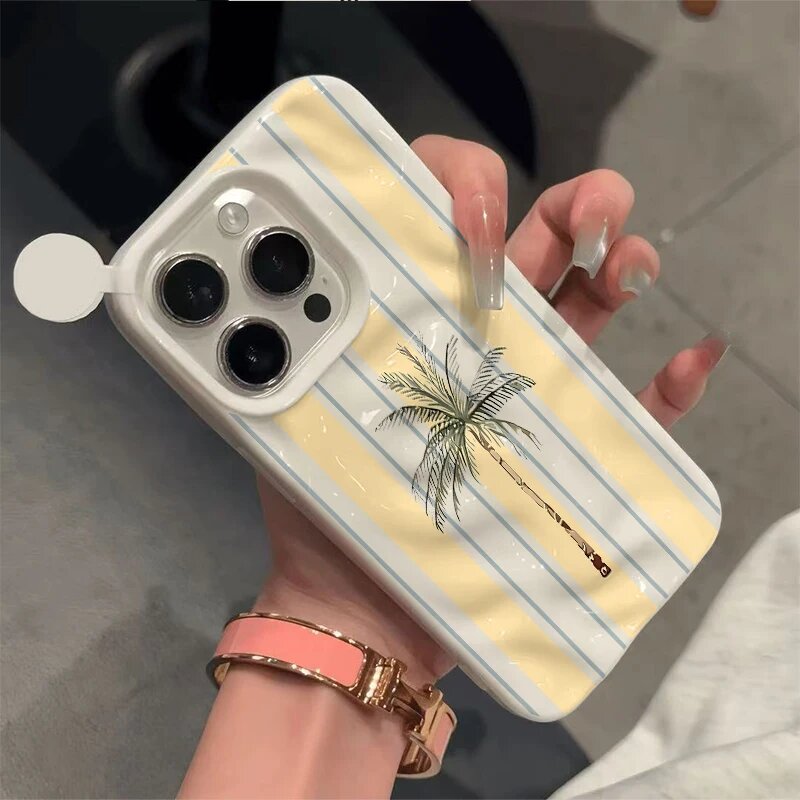 Чехол для iPhone 14 Pro с пальмой, белый, полоска