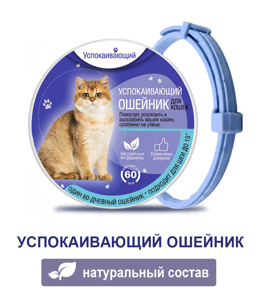 Ошейник для кошек успокаивающий с феромонами, голубой цвет