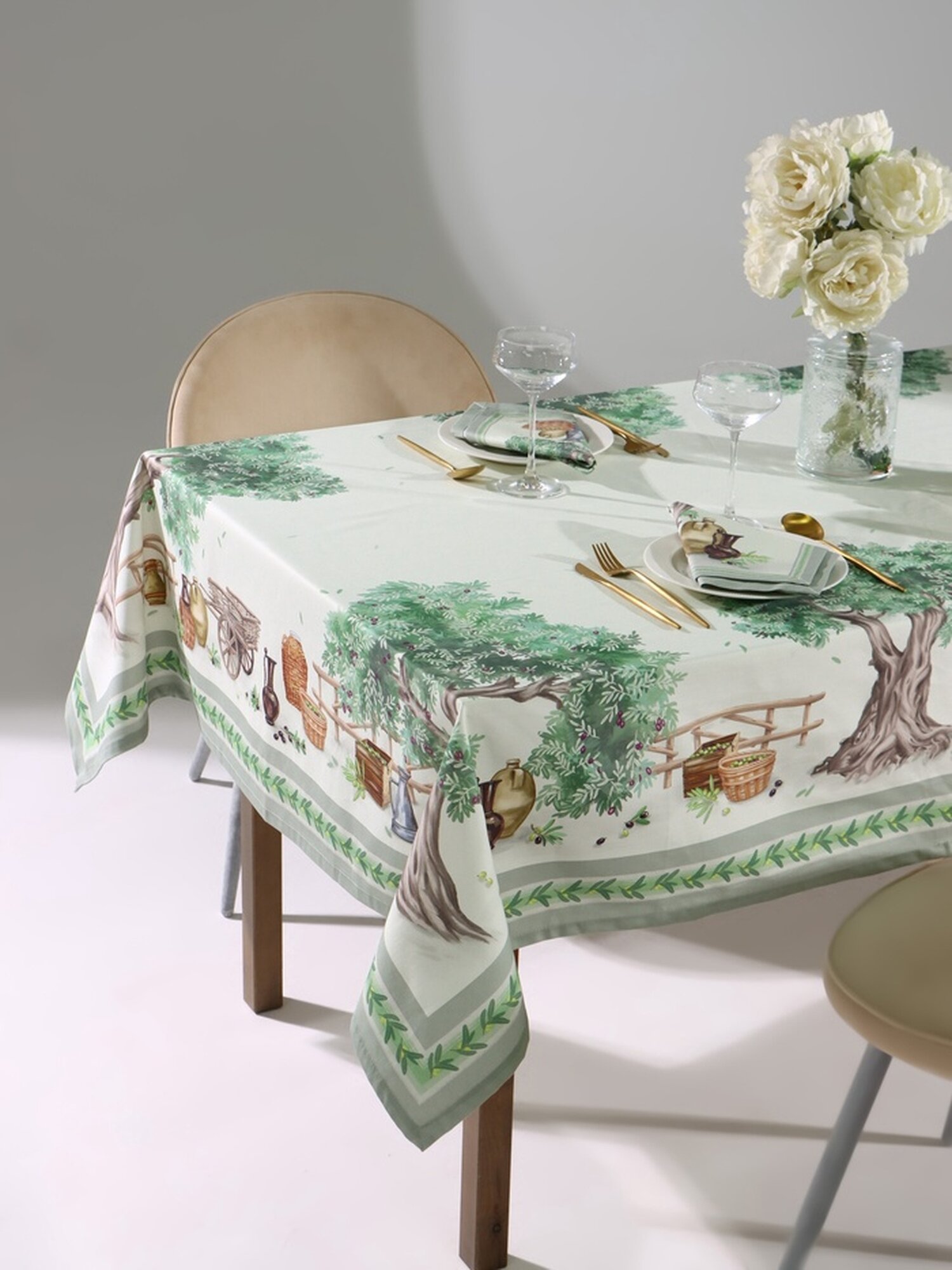 Набор столовый Этель Olivia, скатерть 180х145 см +/- 3 см, салфетки 40х40 см - 8 шт, 100% хлопок