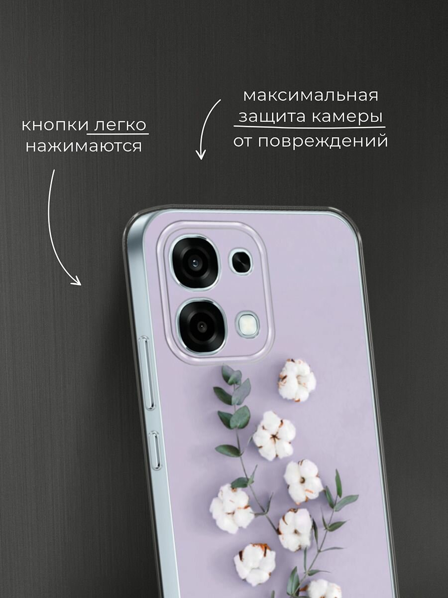 Силиконовый чехол на Oppo A6 Pro / Оппо A6 Про с принтом Веточка хлопка — фото 1
