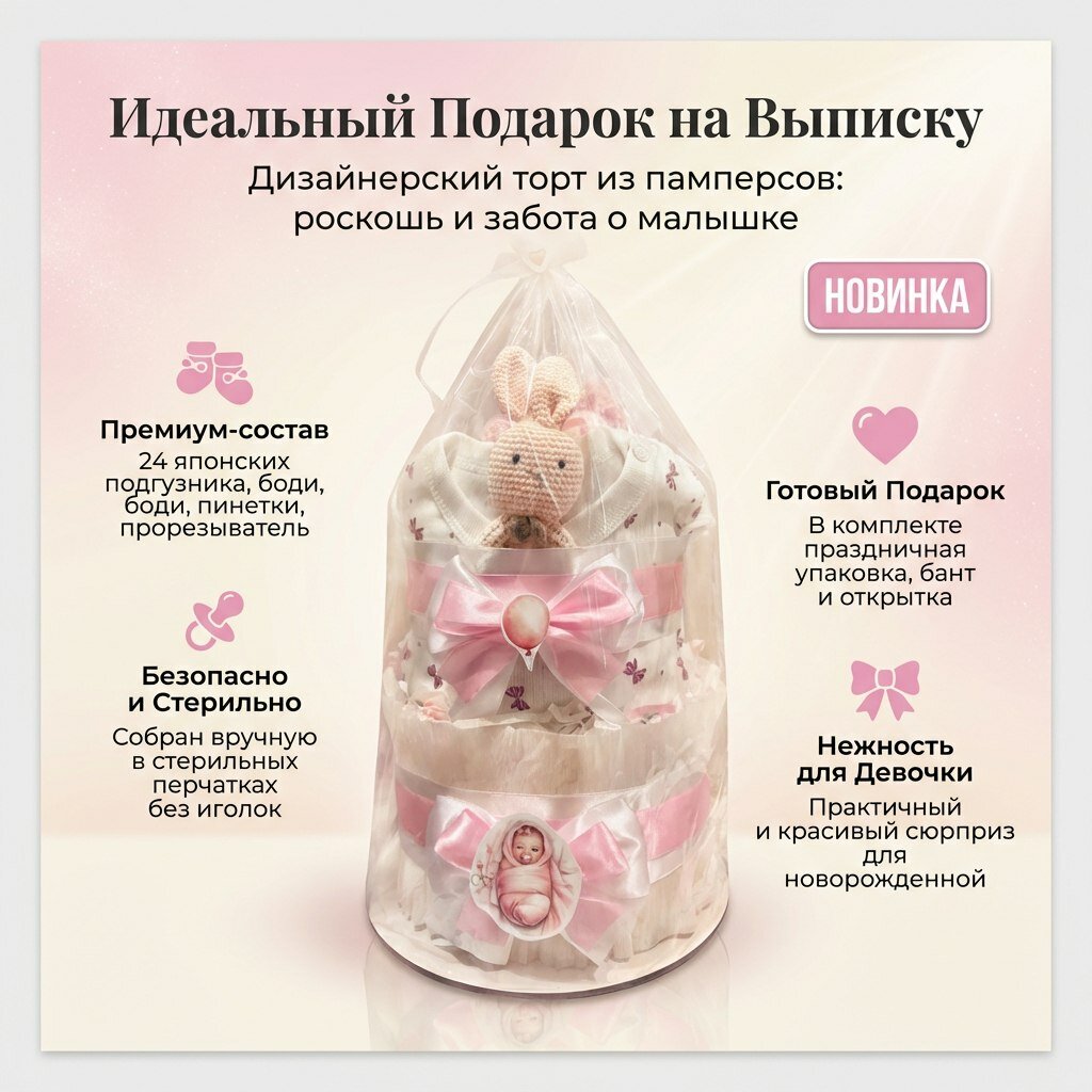 Торт из памперсов для девочки на выписку