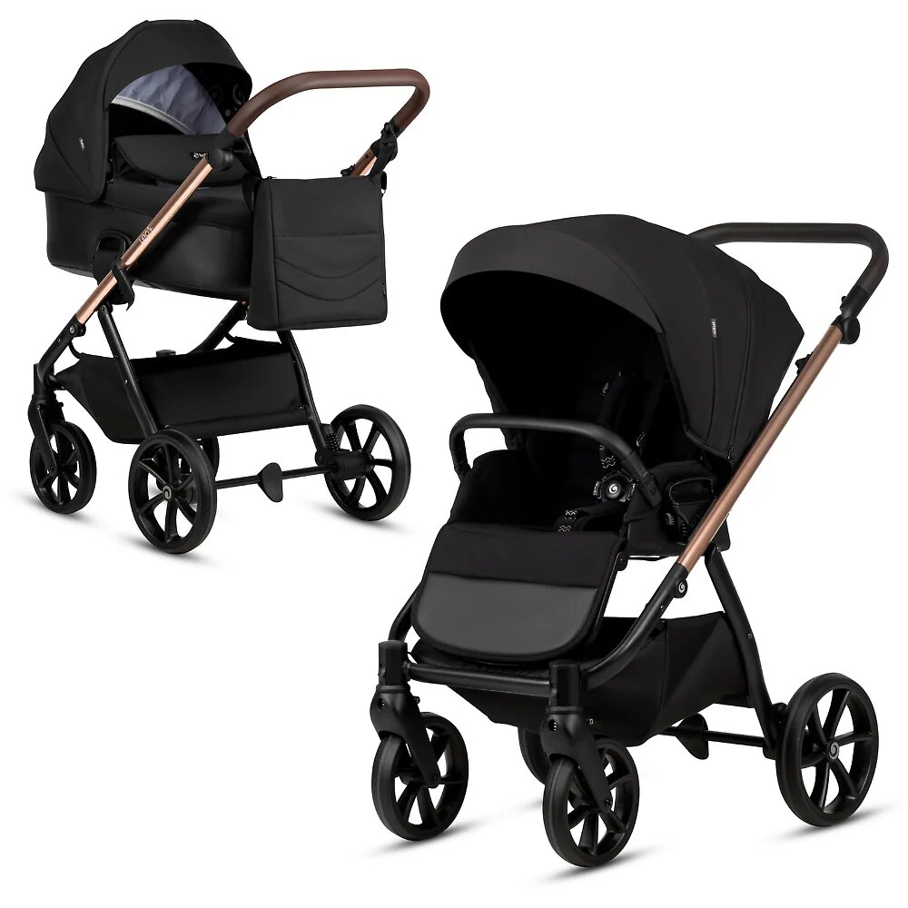 Детская коляска 2в1 Tutis Leo 3+, цвет Black SE (Чёрный / Золотая рама), артикул производителя 1582201