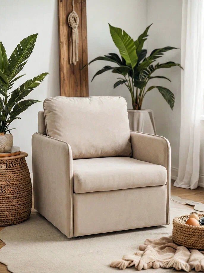 Раскладное кресло Брендосс кресло кровать 801 износостойкий велюр, цвет бежевый