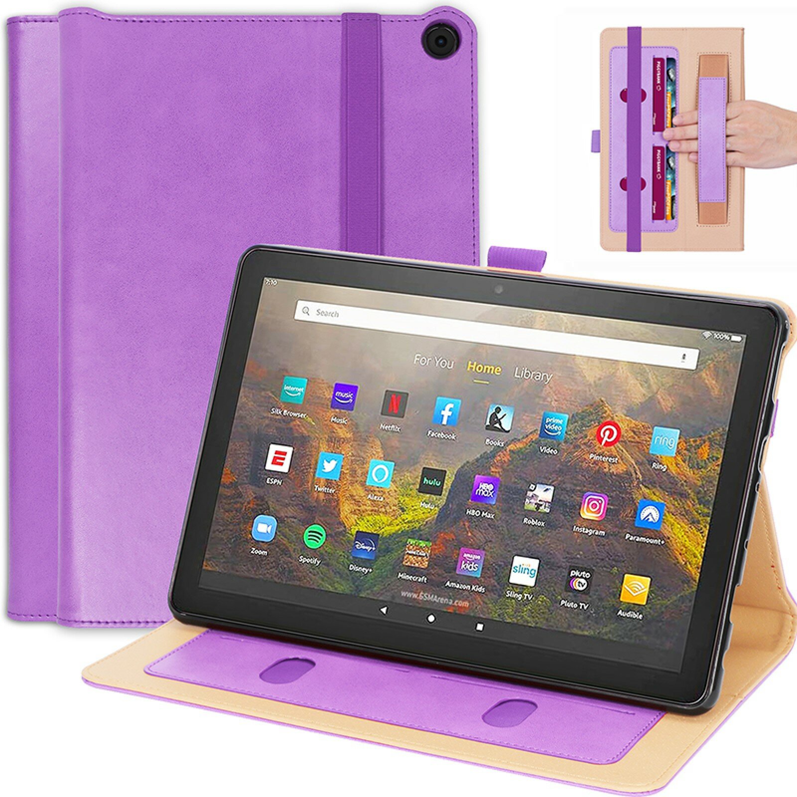 Чехол MyPads для Amazon Fire HD 10 и Fire HD 10 Plus из натуральной кожи с визитницей фиолетовый