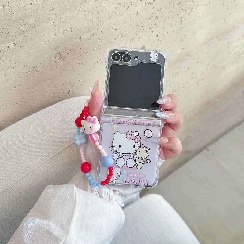 MINISO Чехлы для телефонов Samsung Galaxy Z Flip 7, 6, 5, 4 и 3; милые чехлы-подставки с мультяшными персонажами Sanrio и Hello Kitty; изготовлены из прочного материа
