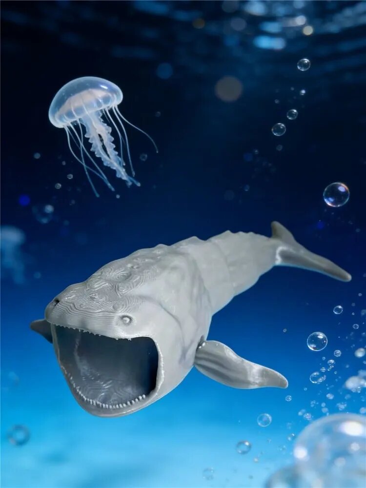 Статуэтка Китобойный кит и медуза, высота 6 см, длина 13 см, PLA пластик для декора