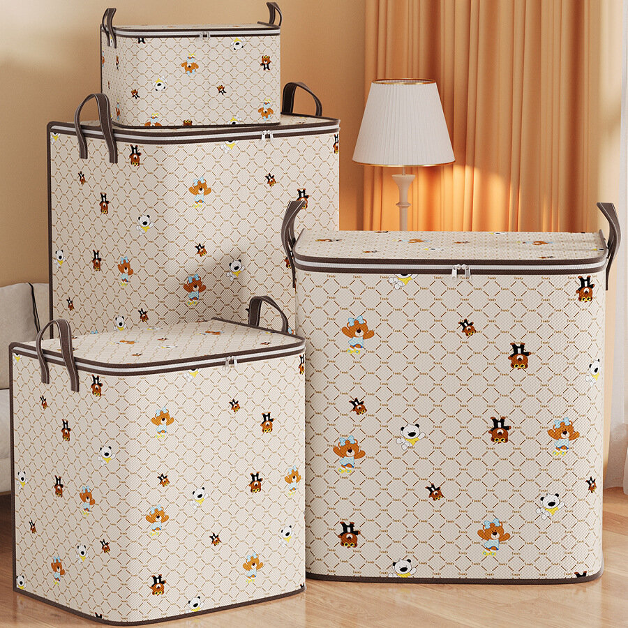 Мешок для хранения из нетканого материала, серый гофрированный тканевый мешок, органайзер для гардероба, принадлежности для хранения одежды и одеял.