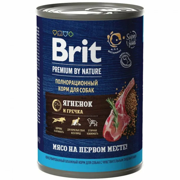 BRIT PREMIUM BY NATURE, Консервы с ягненком и гречкой для взрослых собак всех пород, 410г