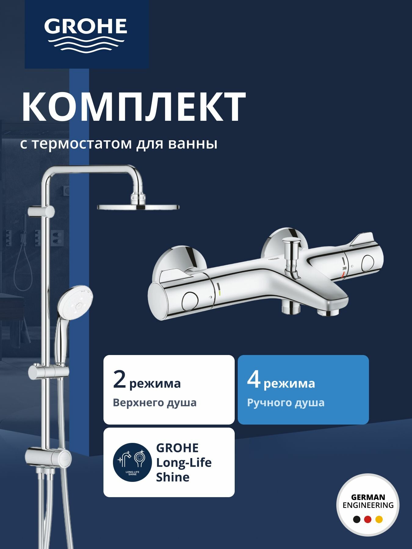 Душевая система для ванны GROHE New Tempesta 200 с термостатом (NB0032-1)