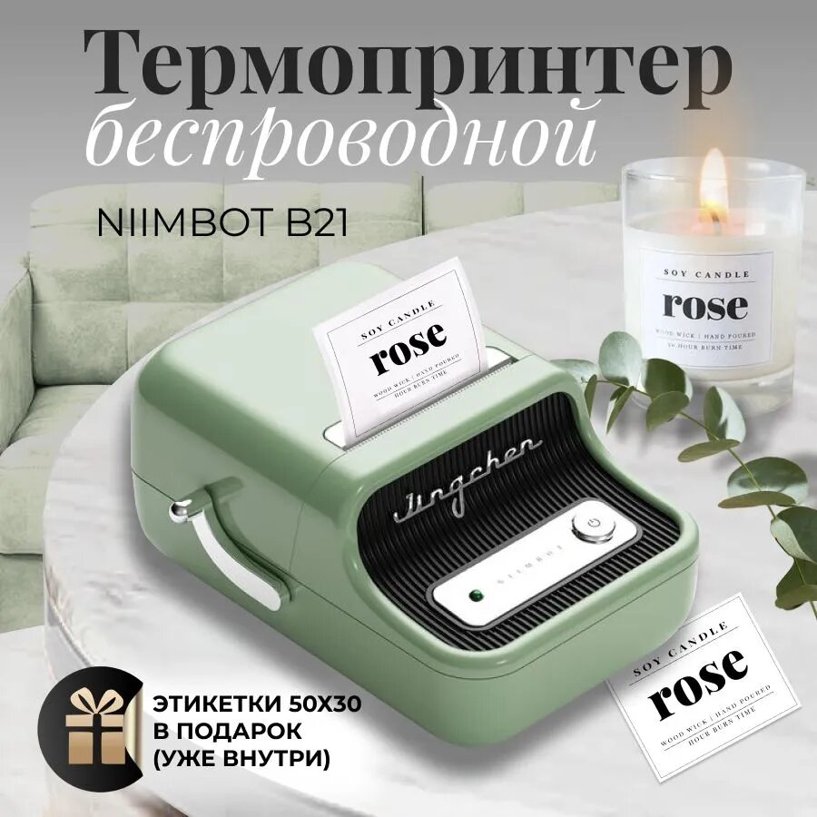 Принтер для наклеек/этикеток лазерный NIIMBOT B21, зеленый, для этикеток