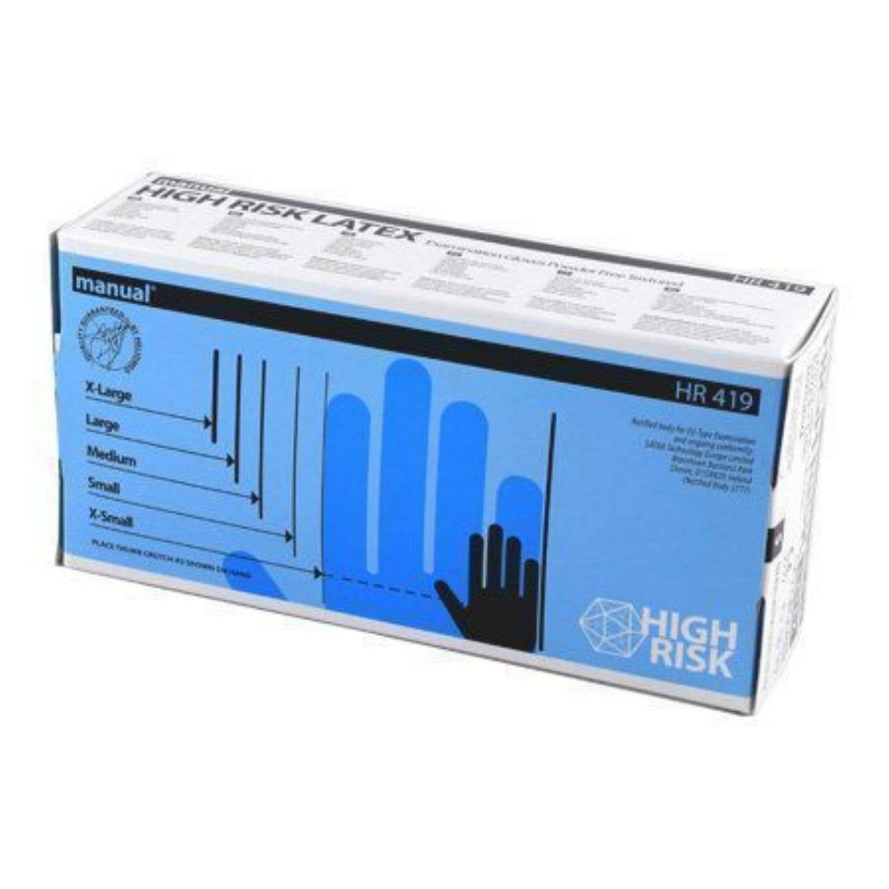 Перчатки одноразовые латексные HIGH RISK MANUAL размер M синие 25 пар упак