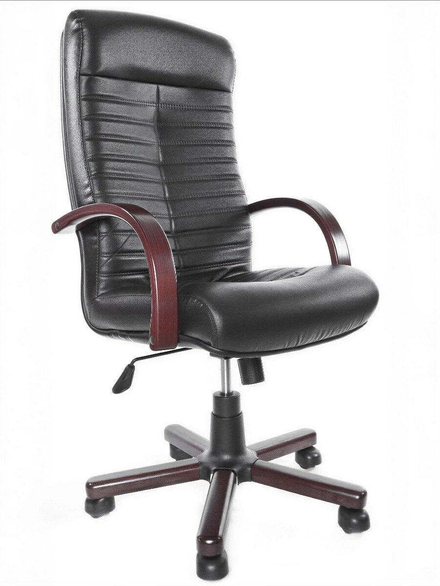 Кресло офисное для руководителя Factor Орион 1Д ЕХ, экокожа черная, палисандр