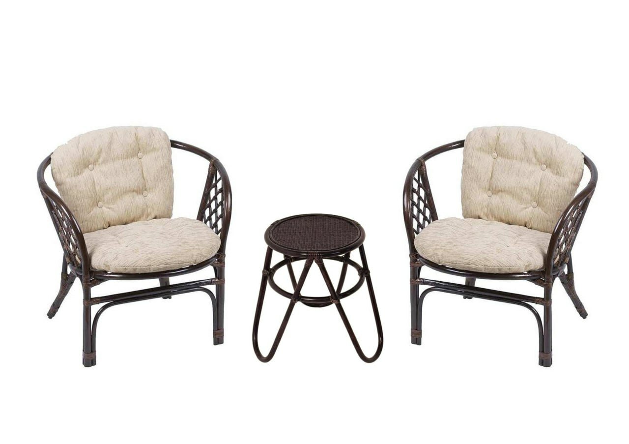 Комплект садовой мебели Багама Kiwi из натурального ротанга с бежевыми подушками, цвет темно-коричневый