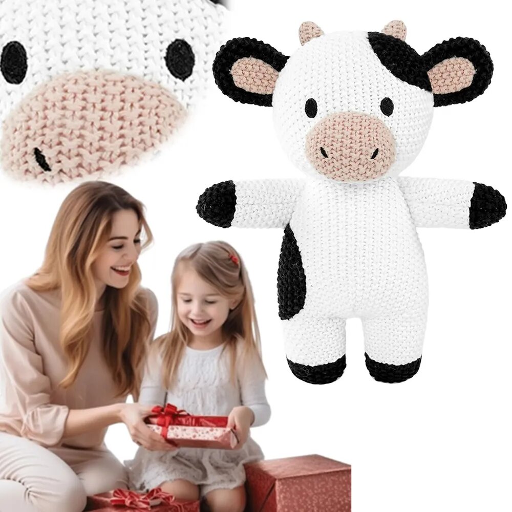 Вязанная плюшевая игрушка-корова 22*15*9 см, мягкая игрушка для объятий