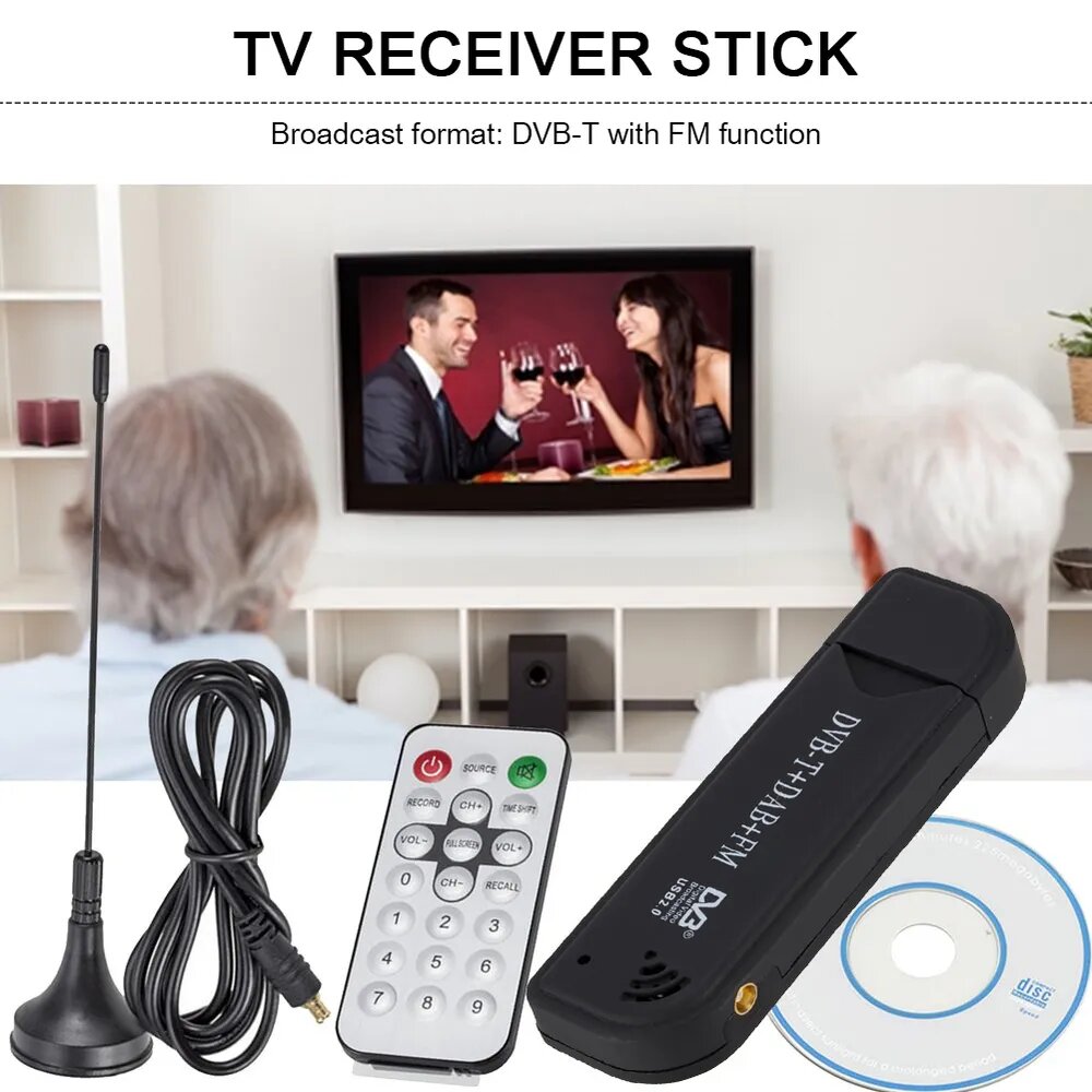 USB-тюнер для цифрового ТВ DVB-T с FM-радио и портативной антенной