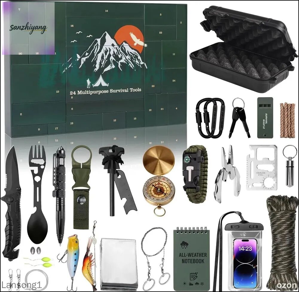 Наборы для выживания Адвент-календарь для мужчин 24 предмета для Рождества
