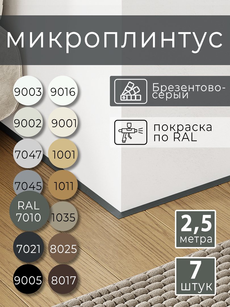 Микроплинтус с пружинами Брезентово-серый RAL 7010 (2,5 метра)