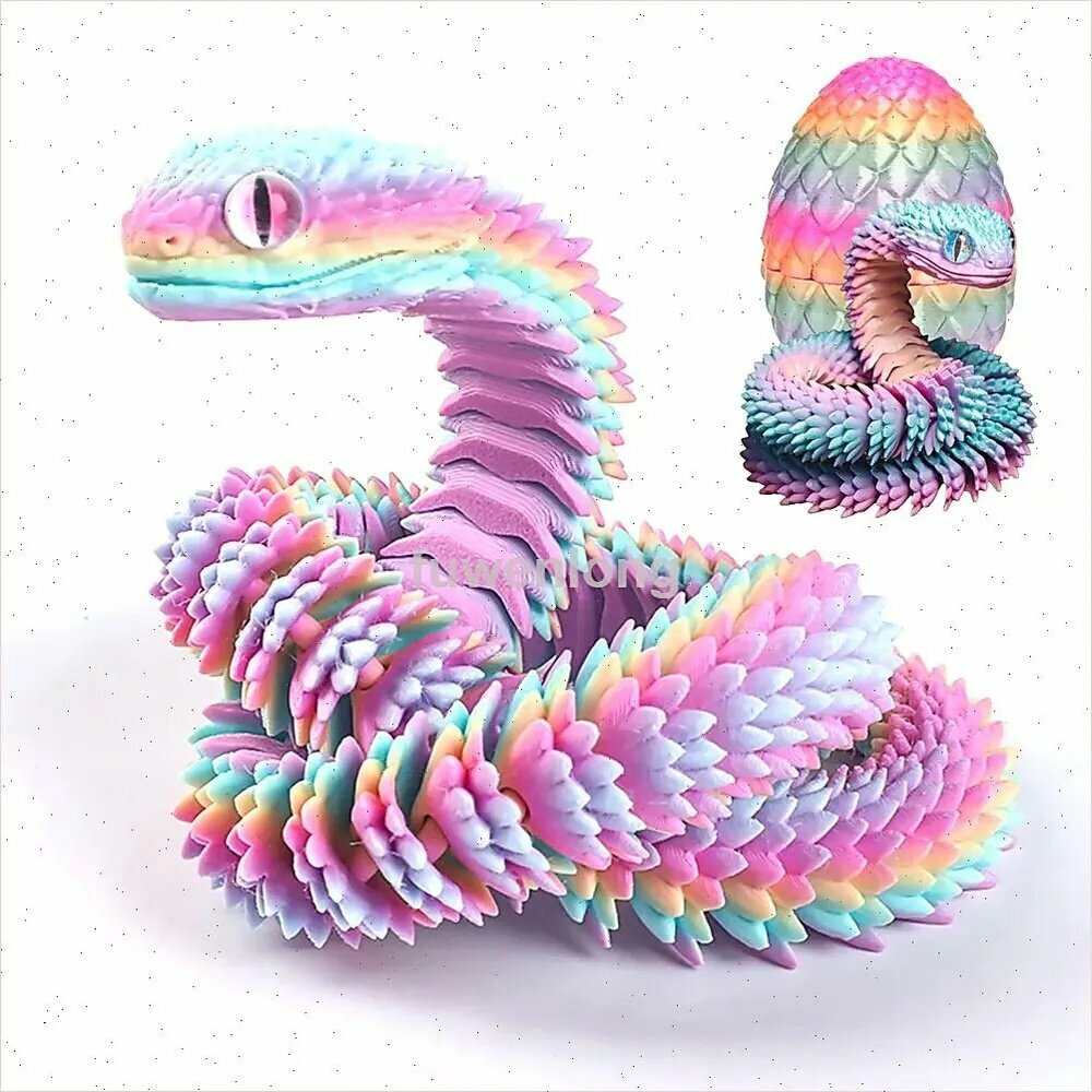 Змеиное яйцо с шарнирной змеей, напечатанное на 3D-принтере
