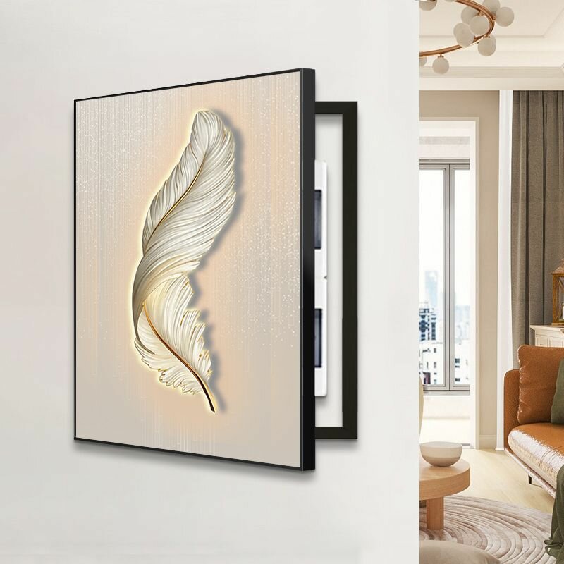 Декоративная картина для электрощита 30x40 см с гидравлической петлей и алюминиевой рамой (Золото/Черный) - Скрывает электрощит 20x30 4 см, без сверления, водонепроницаемая, для гостиной