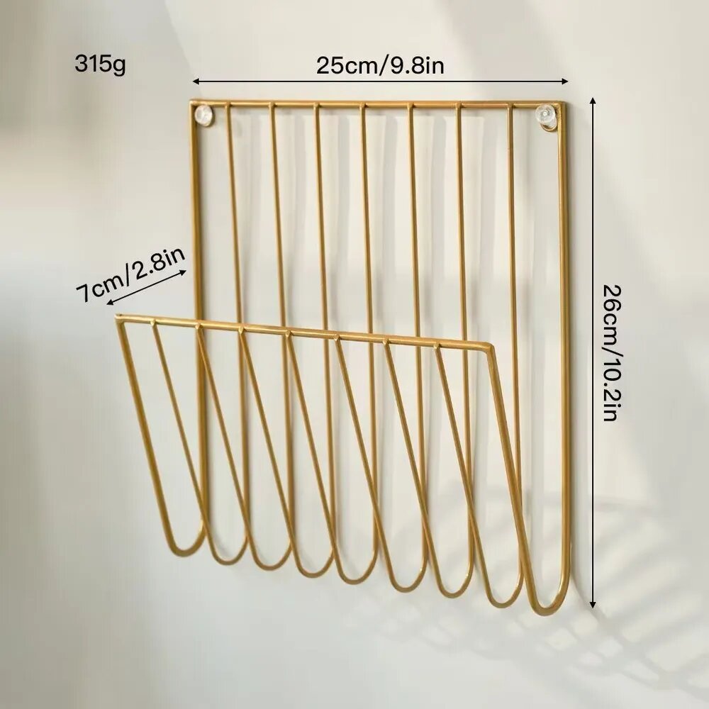 Газетница настенная золотистая, 1 шт. Металлическая полка для газет и журналов — фото 1