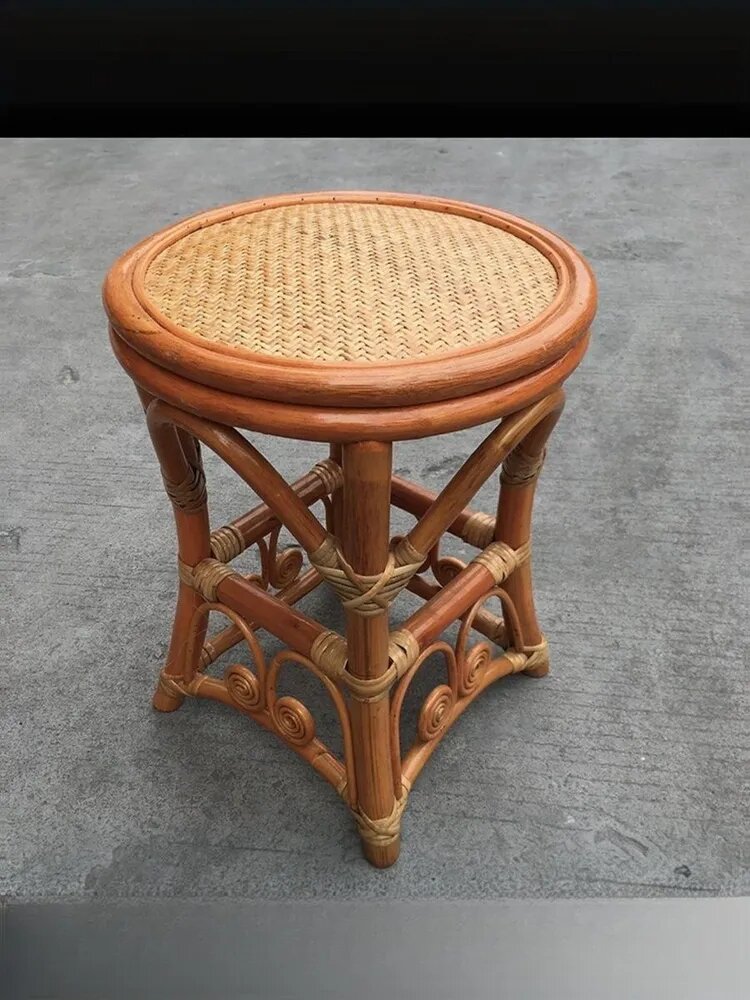 Табурет из ротанга, коричневый, 1 шт, китайский стиль, 33x30x42 см, макс. нагрузка 100 кг — фото 1