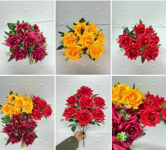 20 букетов искусственных роз для дома, офиса, банкета, на кладбище на могилу на пасху. высота 55см, в 1 букете 7 голов