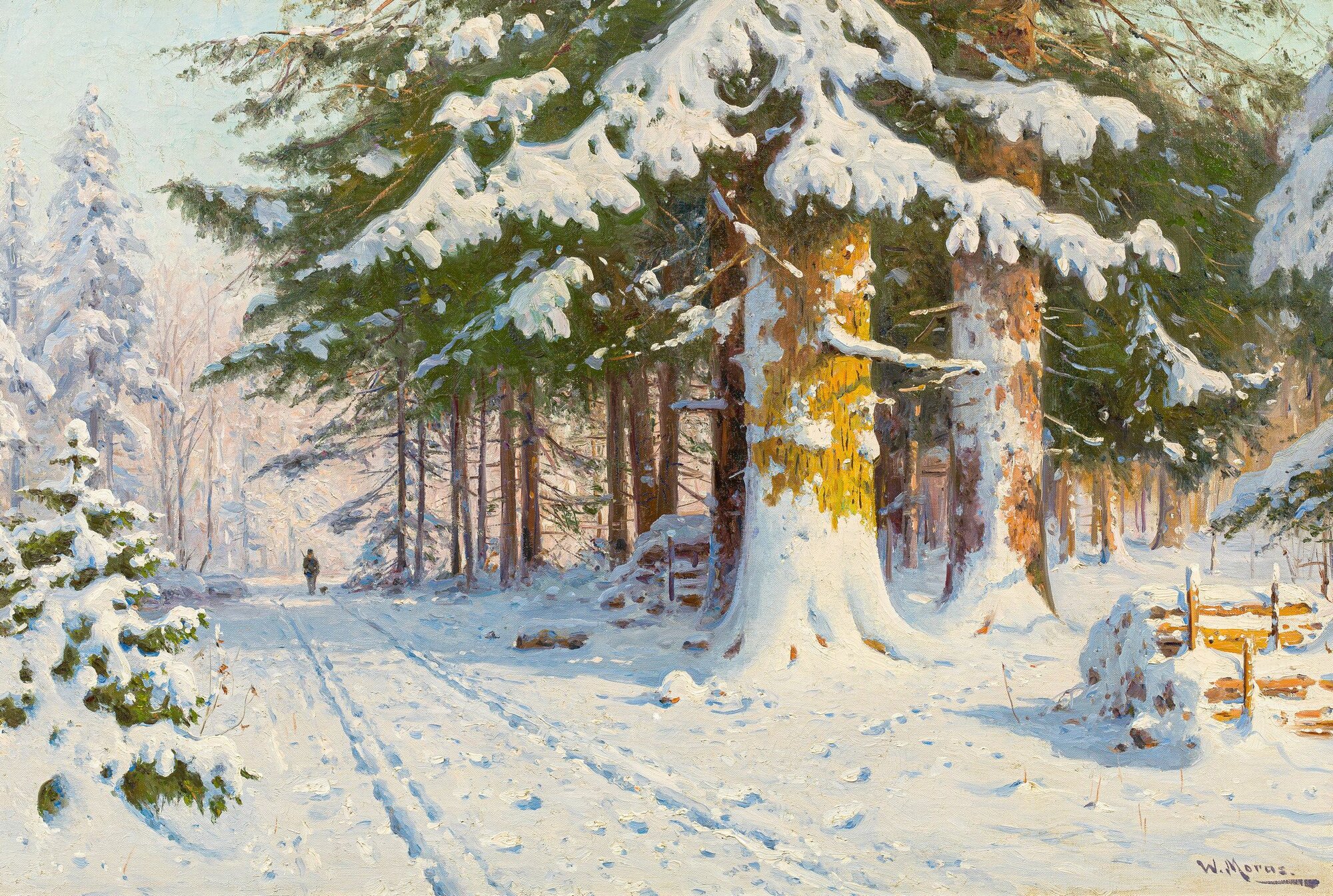 Картина Мораса Вальтера Охотник в зимнем лесу 80х54 см