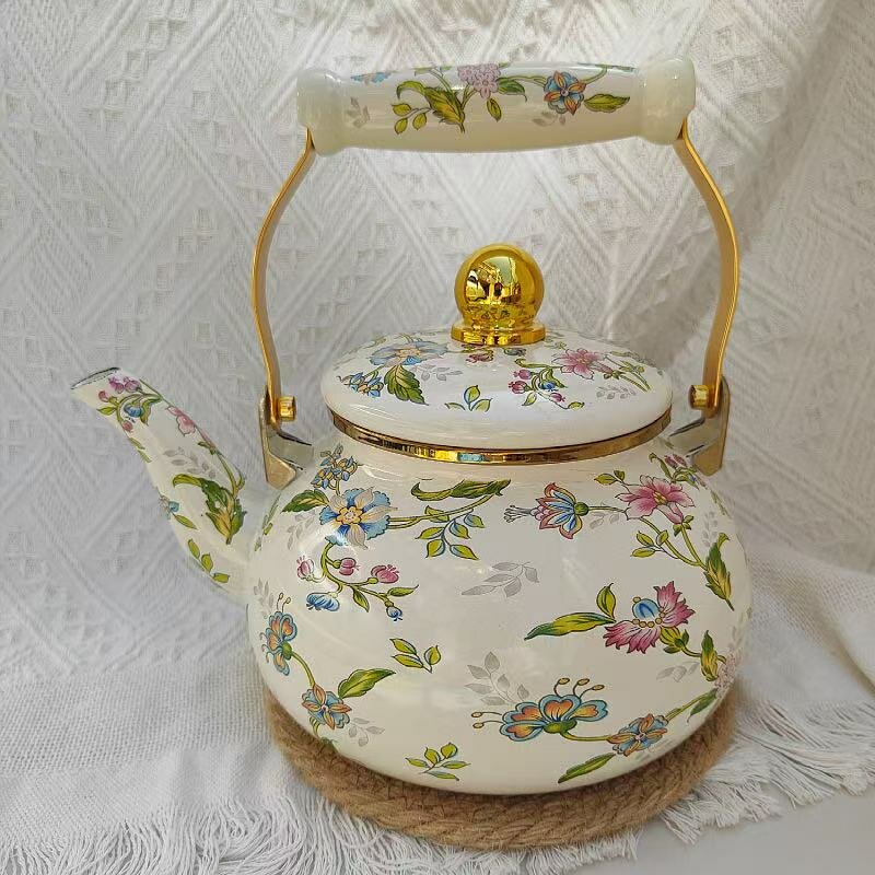 Эмалированный чайник с цветочным узором / Кофейник 2,5 л для газовой плиты