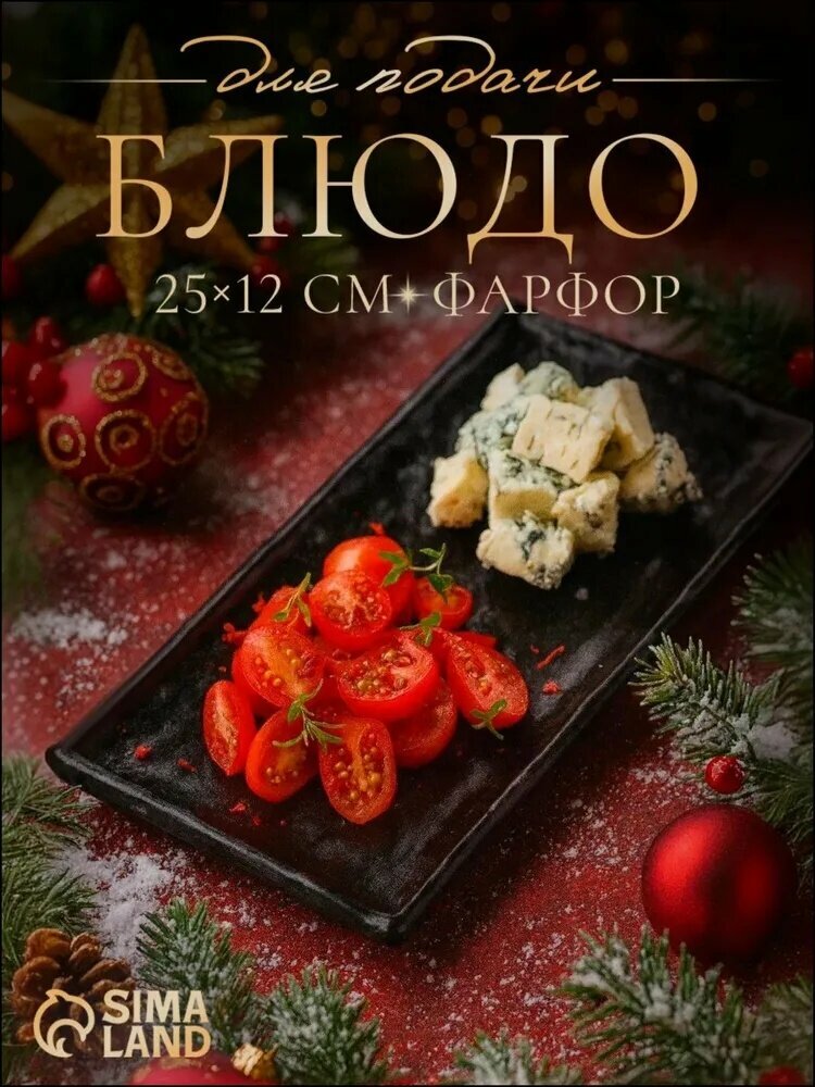 Magistro Блюдо сервировочное, 1 шт, Фарфор Черное прямоугольное, 25 см Красивый цвет K171, диаметр 25 см