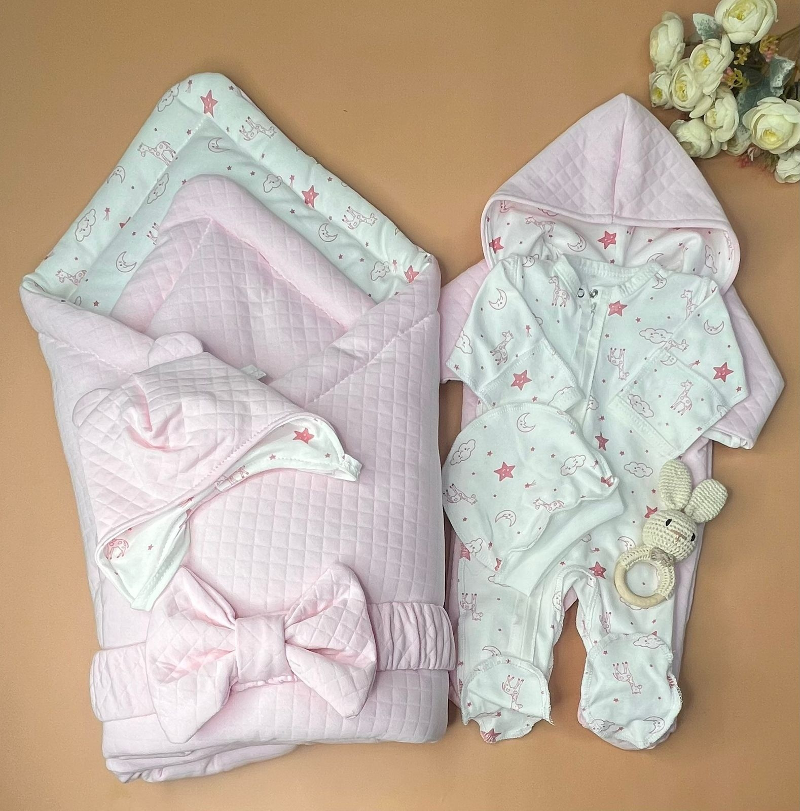 Конверт для новорождённого трикотажный на выписку в роддом Роза